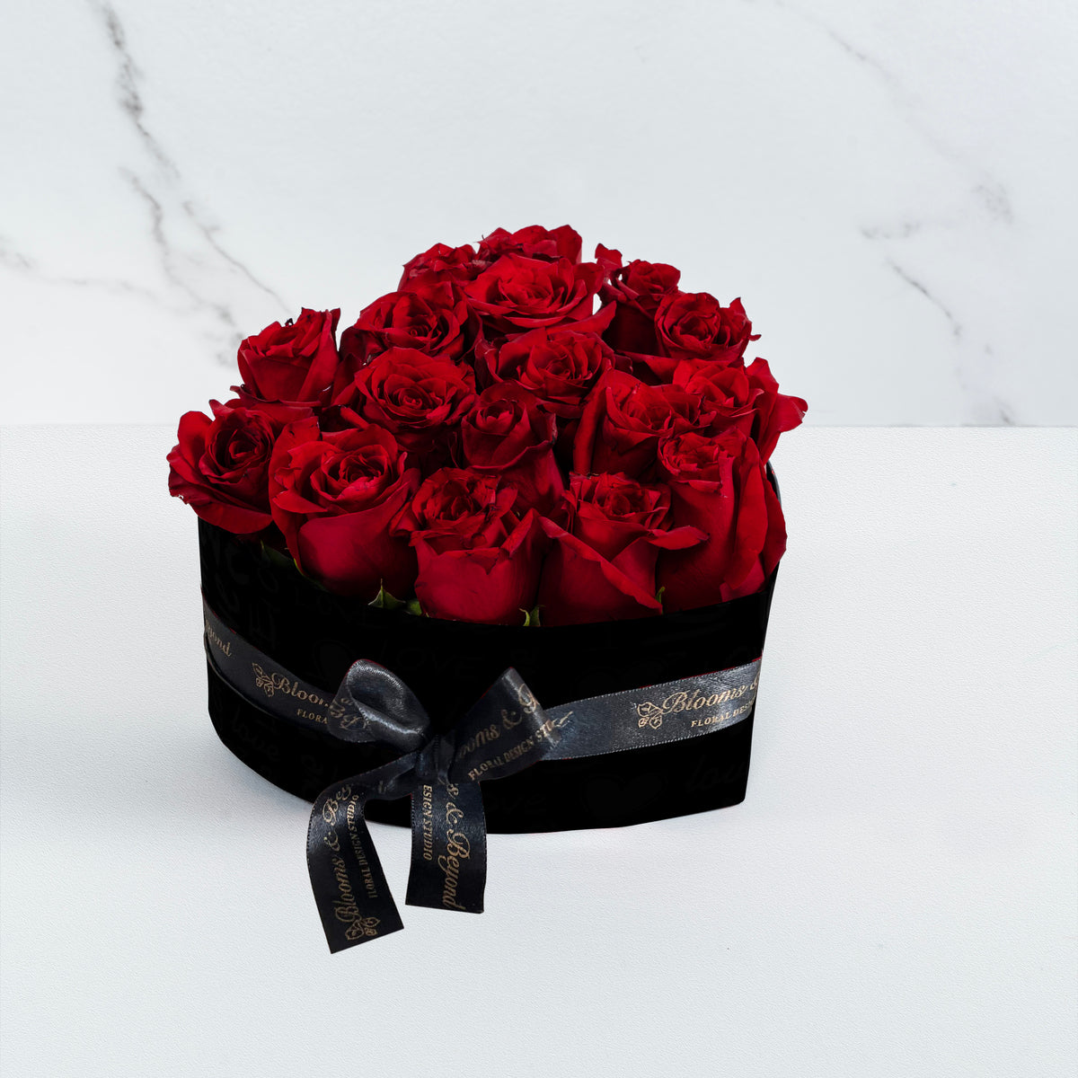 Red Roses in Heart-Shaped Box – Blooms & Beyond